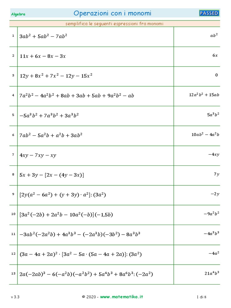 03 06 Operazioni Monomi 3 3 | PDF