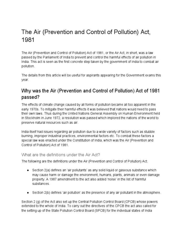 The Air Prevention and Control of Pollution Act | PDF | Pollution | Air ...