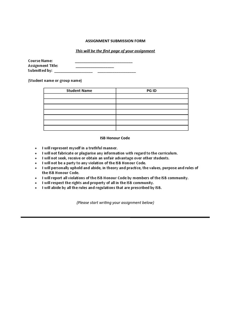 Assignment Submission Form: This Will Be The First Page of Your ...