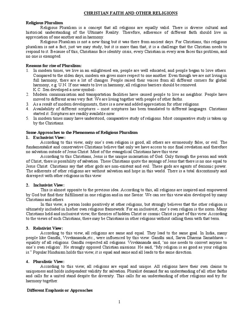 Christian Faith and Other Religions Religious Pluralism | PDF ...