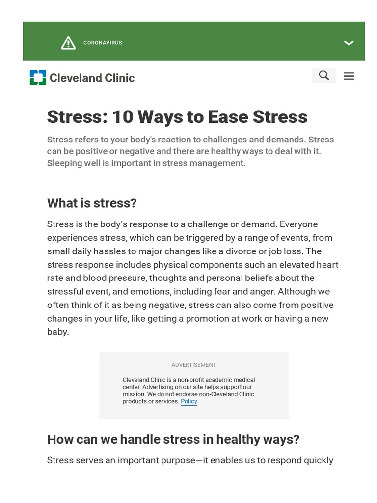 My Clevelandclinic Org Health Articles 8133 Stress 10 Ways To Ease ...