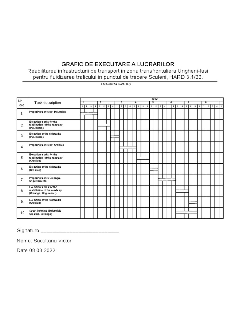 Grafic de Executie CRU Industriala Crestiuc Creanga-Model | PDF