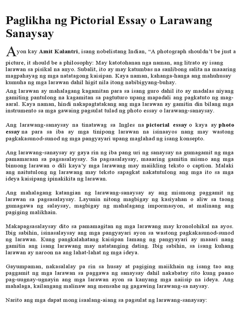 Paglikha NG Pictorial Essay o Larawang Sanaysay | PDF