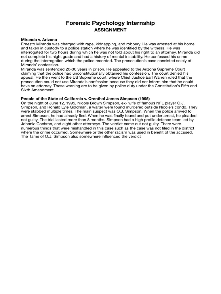 Forensic Psychology Internship: Assignment | PDF | Social Science ...