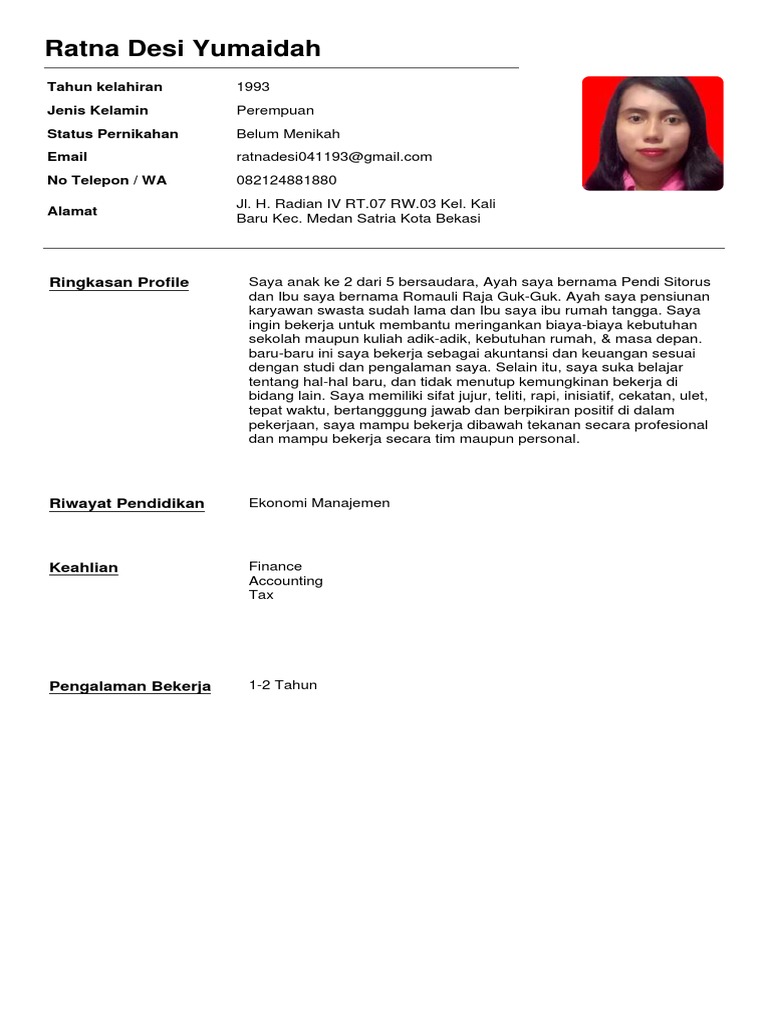 Ratna Desi Yumaidah: Ringkasan Profile | PDF