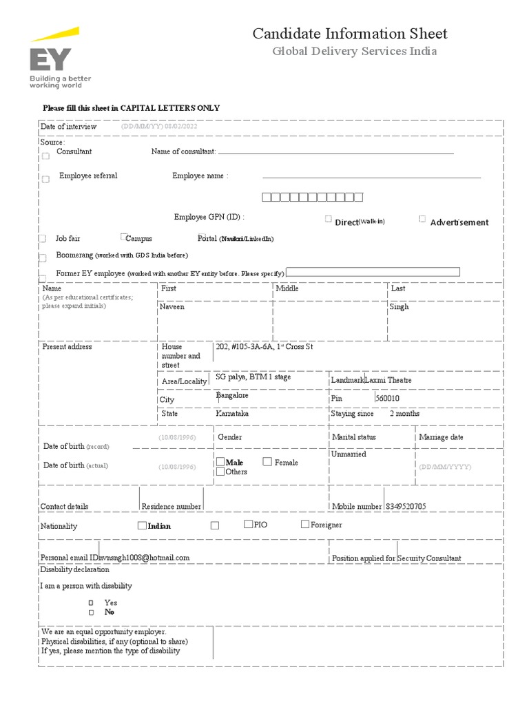 Candidate Information Sheet | PDF | Employment