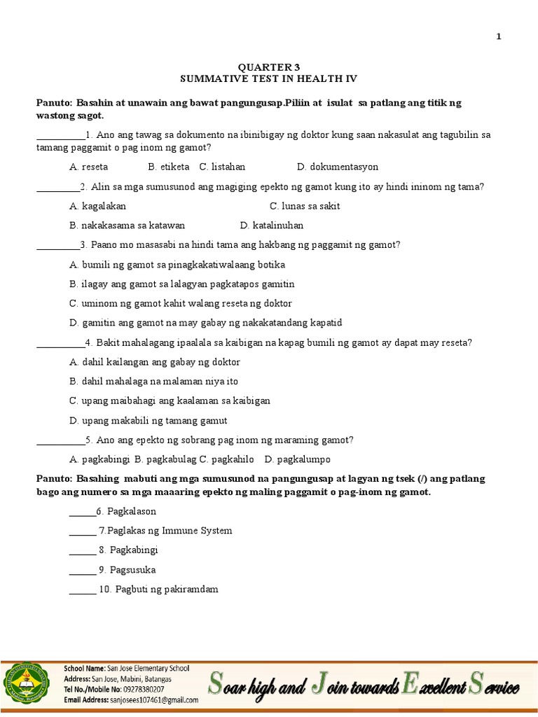 Quarter-3-Grade-4-Summative Test in HEALTH | PDF