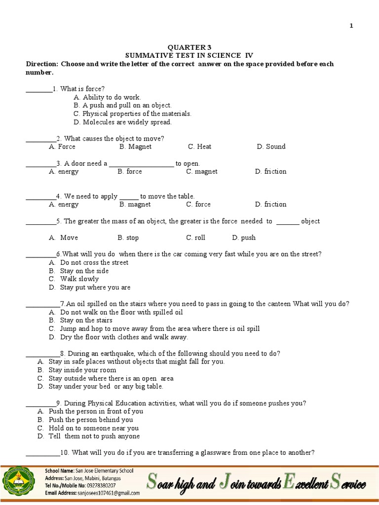Grade 4 Science Summative Test Q3 W1 | PDF | Sound | Magnet