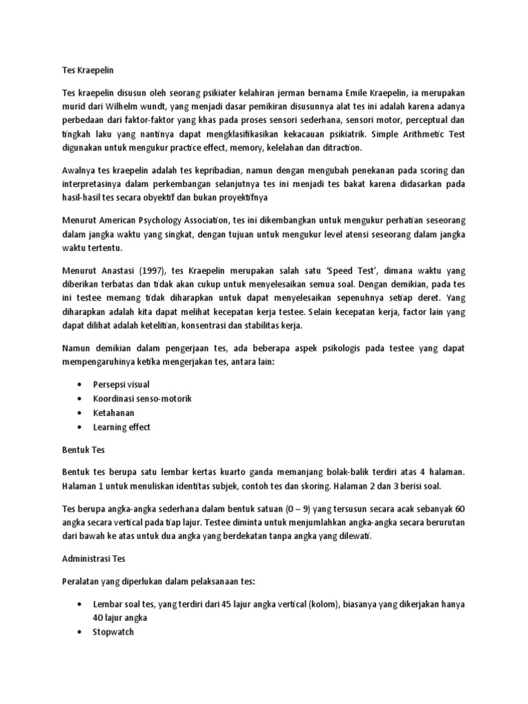 Tes Kraepelin | PDF