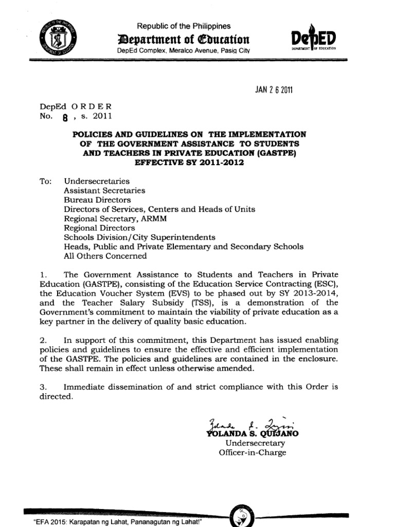 DepED Order No. 8 s. 2011
