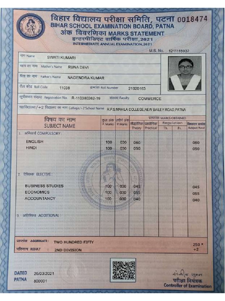 12TH Marksheet | PDF