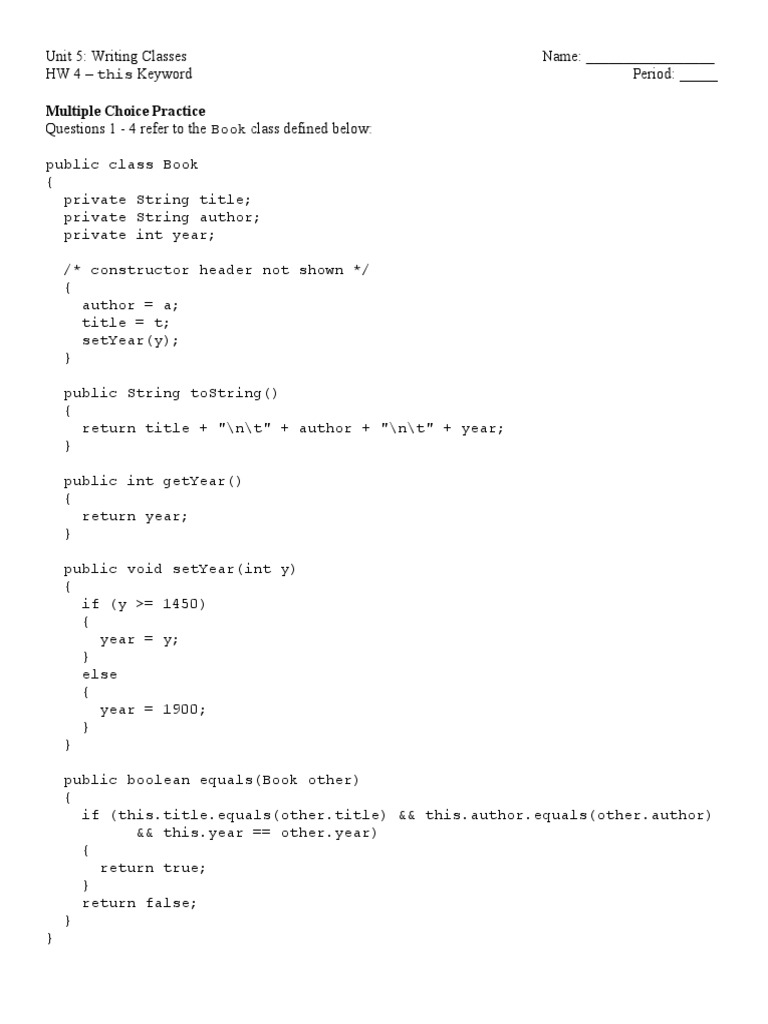 Multiple Choice Practice | PDF | Integer (Computer Science) | Constructor (Object Oriented ...
