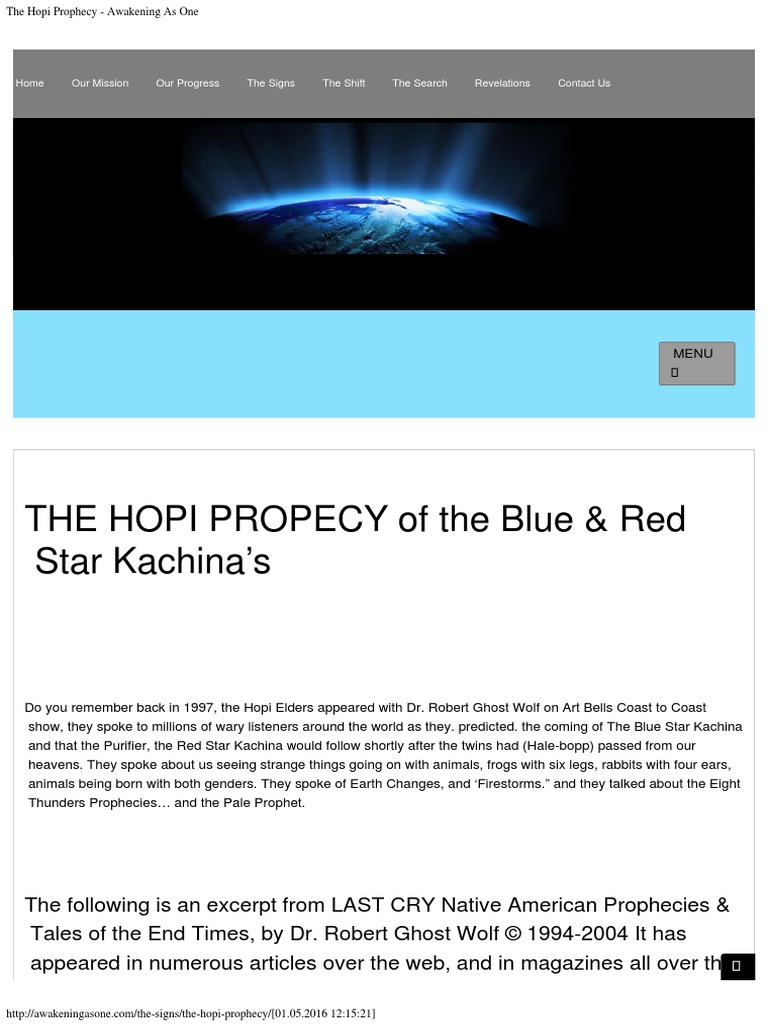 Hopi - The Hopi Prophecy - Awakening As One - THE HOPI PROPECY of The ...
