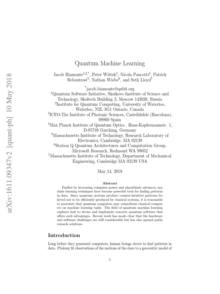 Quantum Machine Learning Pdf Eigenvalues And Eigenvectors Quantum Computing 
