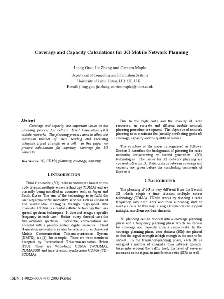 Coverage and Capacity Calculations For 3G Mobile Network Planning | PDF
