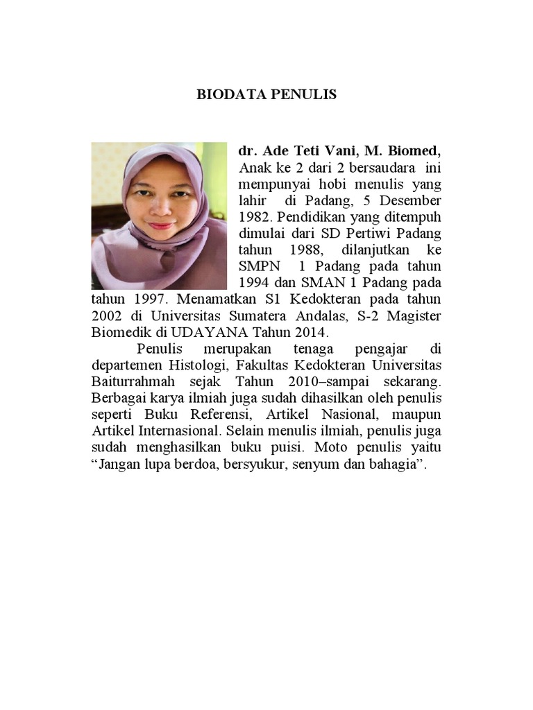 Biodata Dr. Ade Teti Vani, M. Biomed | PDF | Pengembangan Diri ...