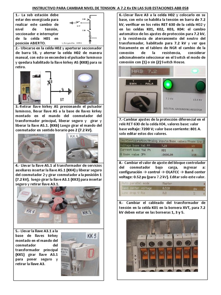 INSTRUCTIVO CAMBIO DE NIVEL DE TENSION 7.2kV y 13.8kV SE 058 | PDF | Transformador | Relé