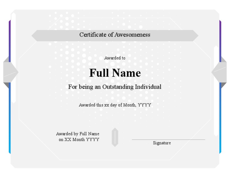 Certificate of Awesomeness Template | PDF