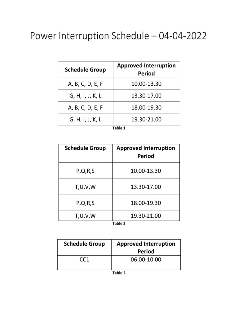 E 04-04-2022 Power Interruption Schedule | PDF | Sri Lanka