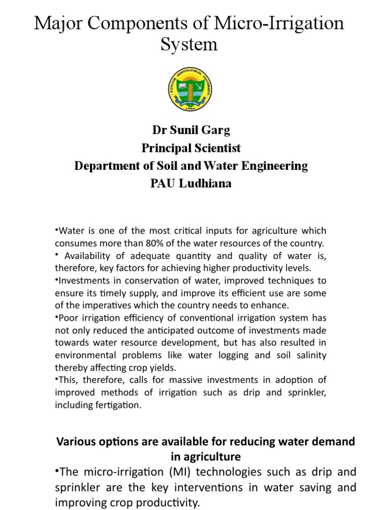 Major Components of Micro-Irrigation System | PDF | Irrigation | Water ...
