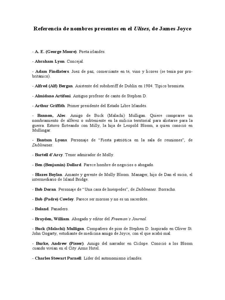 Personajes Del Ulises | PDF | Ulises (novela) | James Joyce