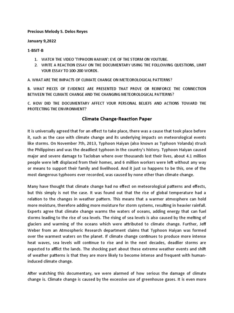 CLIMATE CHANGE-Reaction Paper | PDF | Climate Change | Tropical Cyclones