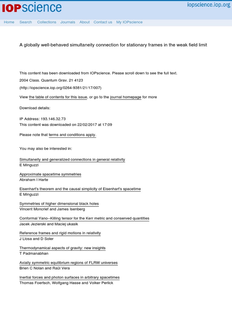 A Globally Well-Behaved Simultaneity Connection For Stationary Frames ...