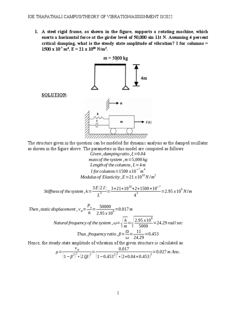 Theory of Vibrations: Assignment-2 (Solutions) | PDF | Mechanics | Damping