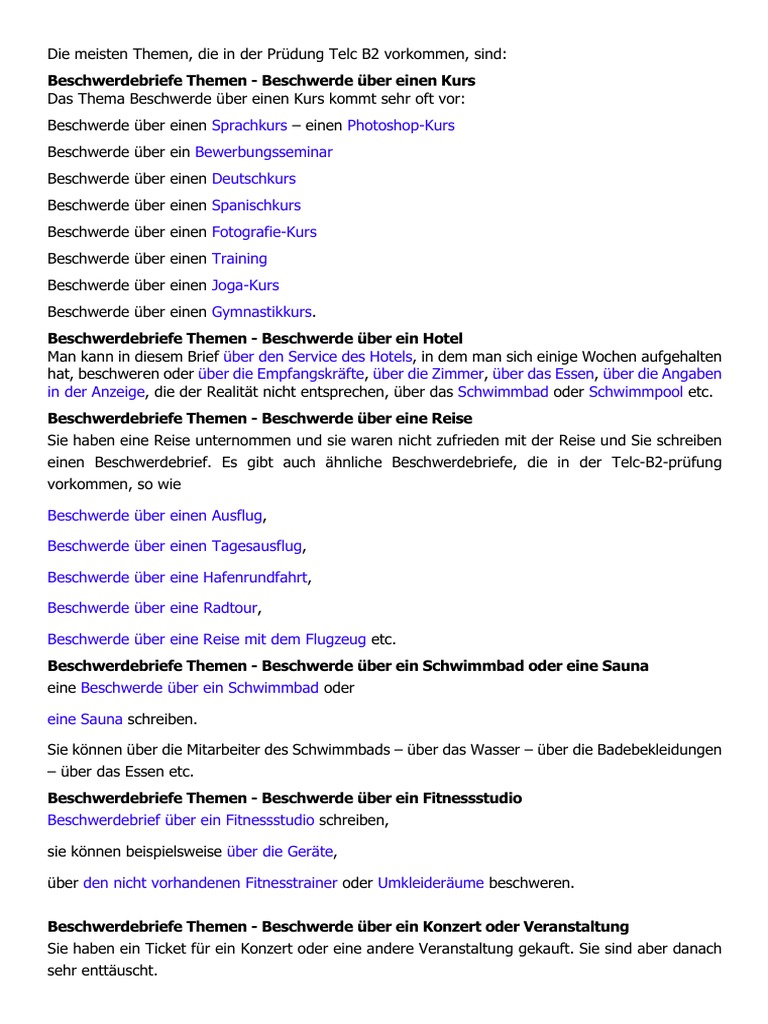 B2 Beschwerdebriefe Themen | PDF