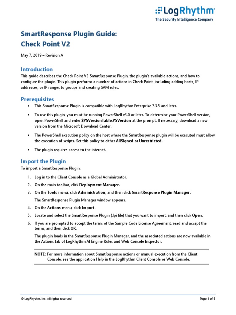 Smartresponse Plugin Guide: Check Point V2: © Logrhythm, Inc. All ...