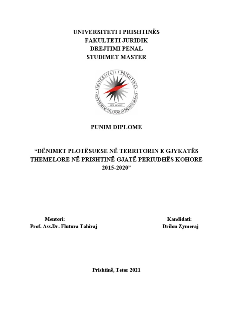 Drilon Zymeraj - Tema e Diplomes Master JURIDIK-PENAL | PDF