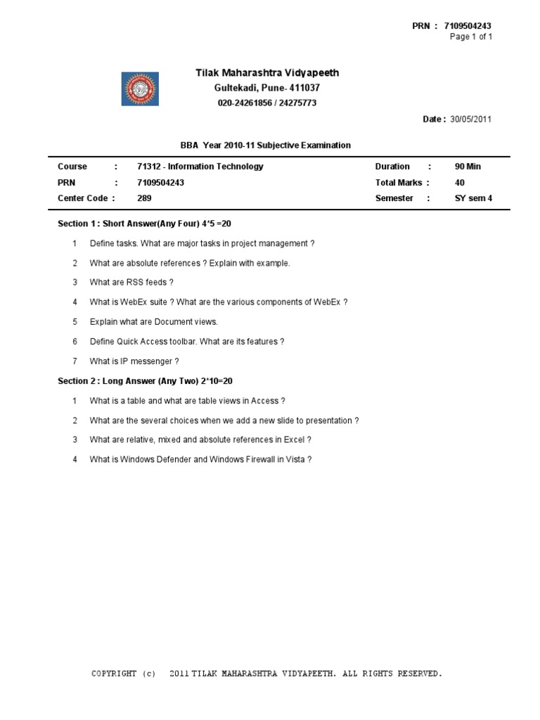 CRV Question Paper | PDF | Computers | Technology & Engineering