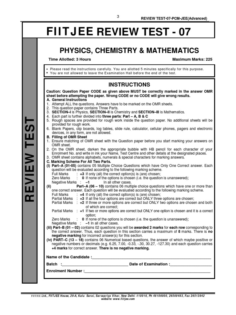 Fiitjee: Review Test - 07 | PDF | Orbit | Gases