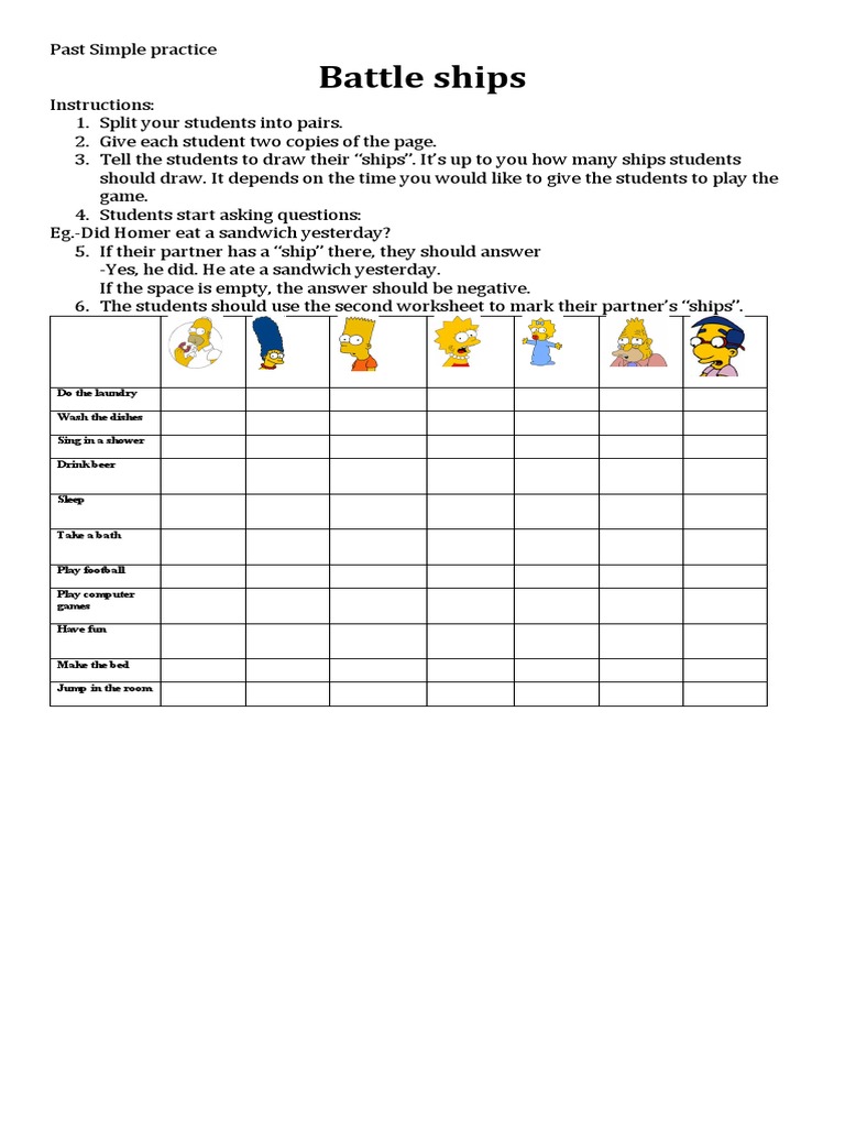 Battle Ship Simple Past Tense | PDF | Language Arts & Discipline ...