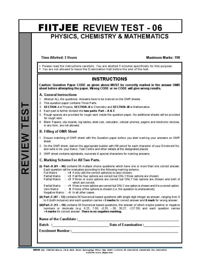 Fiitjee: Review Test - 06 | PDF | Radioactive Decay | Physics