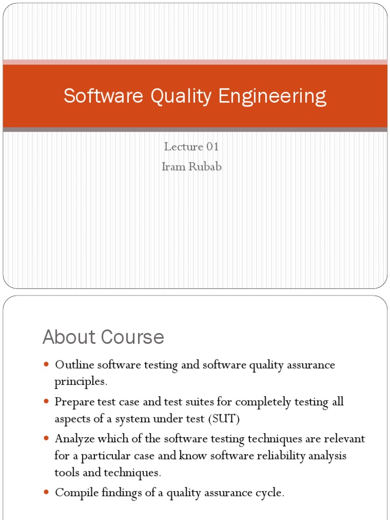 Software Quality Engineering: Iram Rubab | PDF | Software Quality | Reliability Engineering