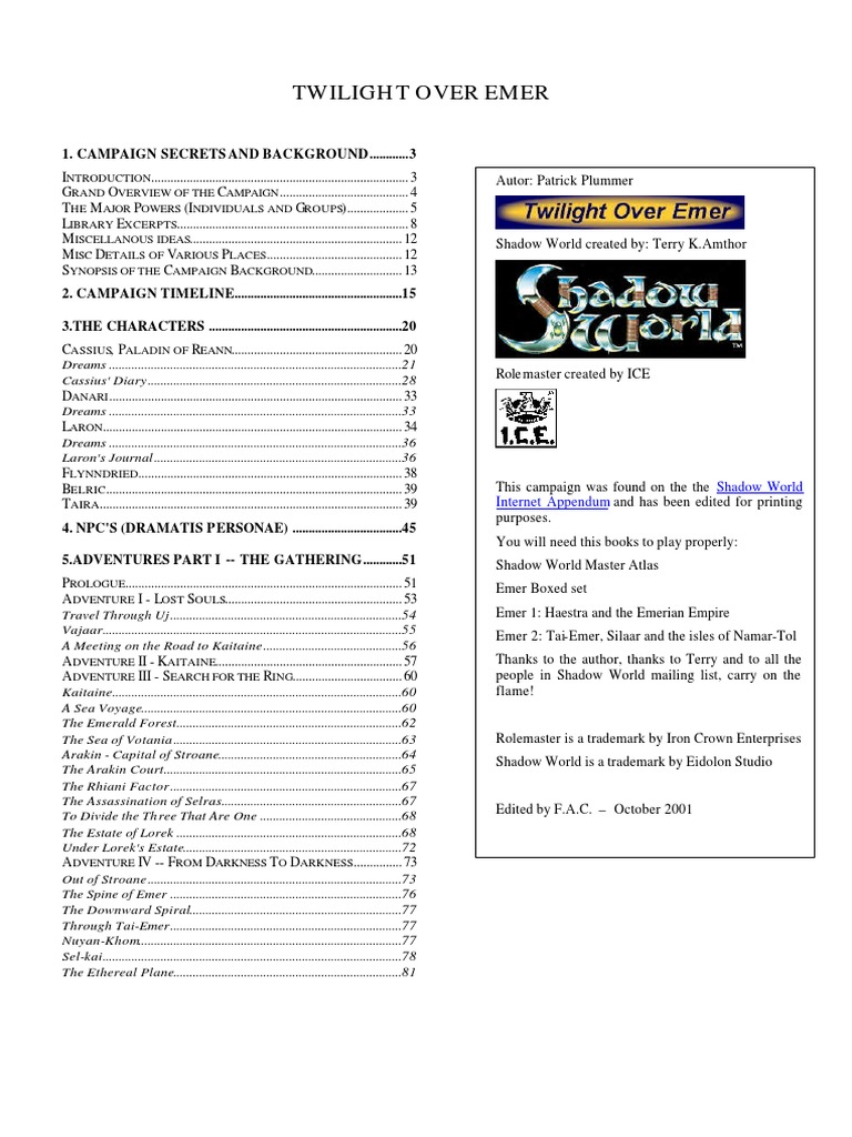 Shadow World Twilight Over Emer | PDF | Evil