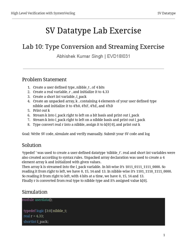 SV Datatype Lab Exercise | PDF | Computing | Mathematical Logic