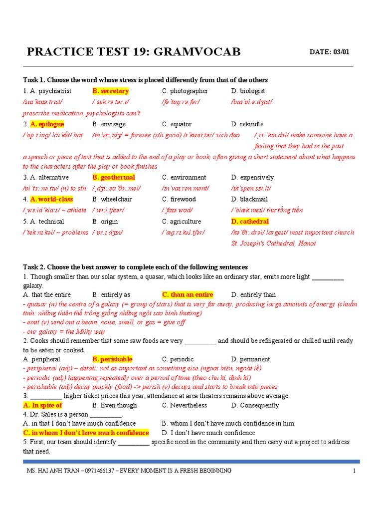 Practice Test 19: Gramvocab: B. Secretary | PDF | Recycling | Reuse