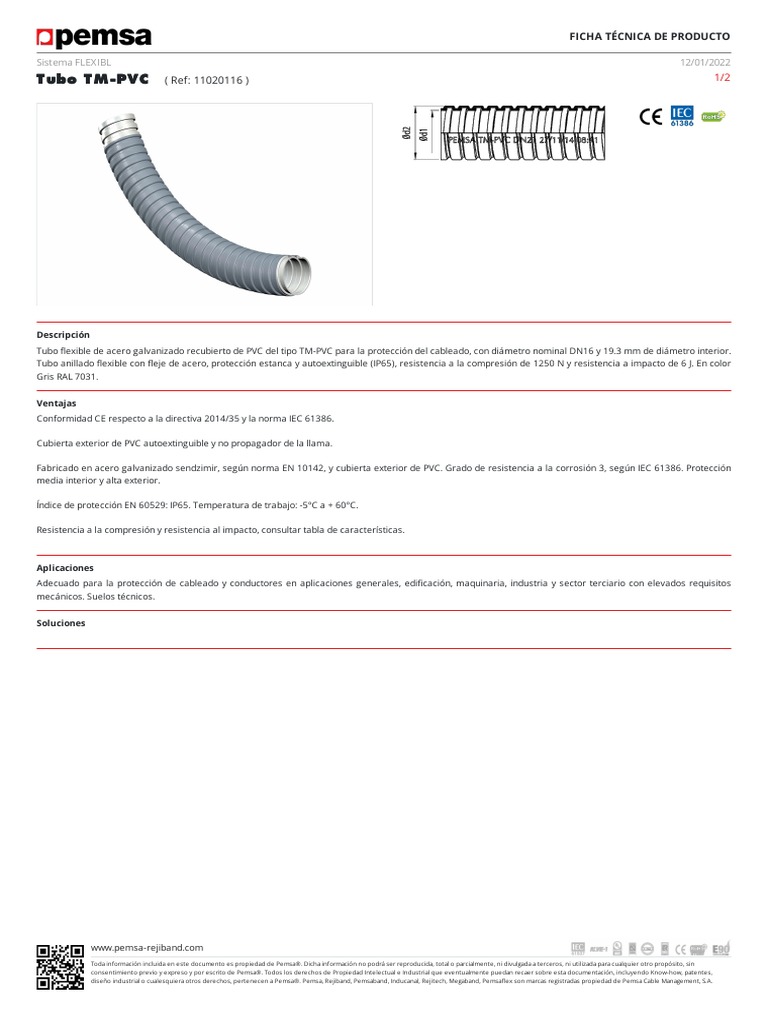 Specifications Tubo TM PVC 11020116 | PDF | Tubería (transporte de ...