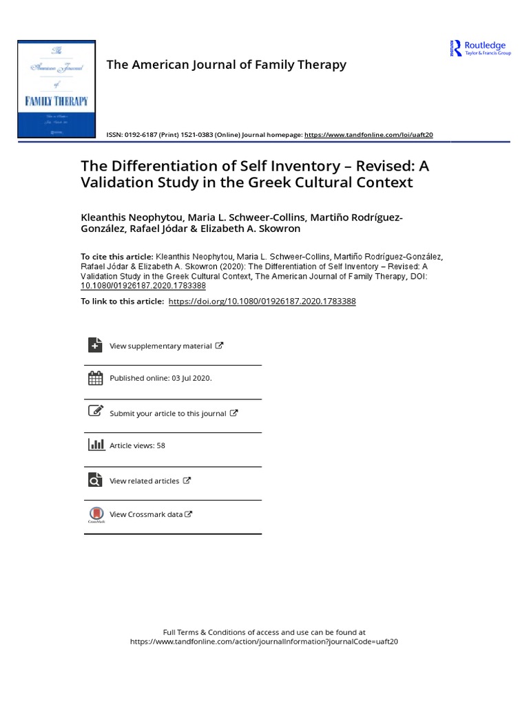 The Differentiation of Self Inventory Revised A Validation Study in The ...