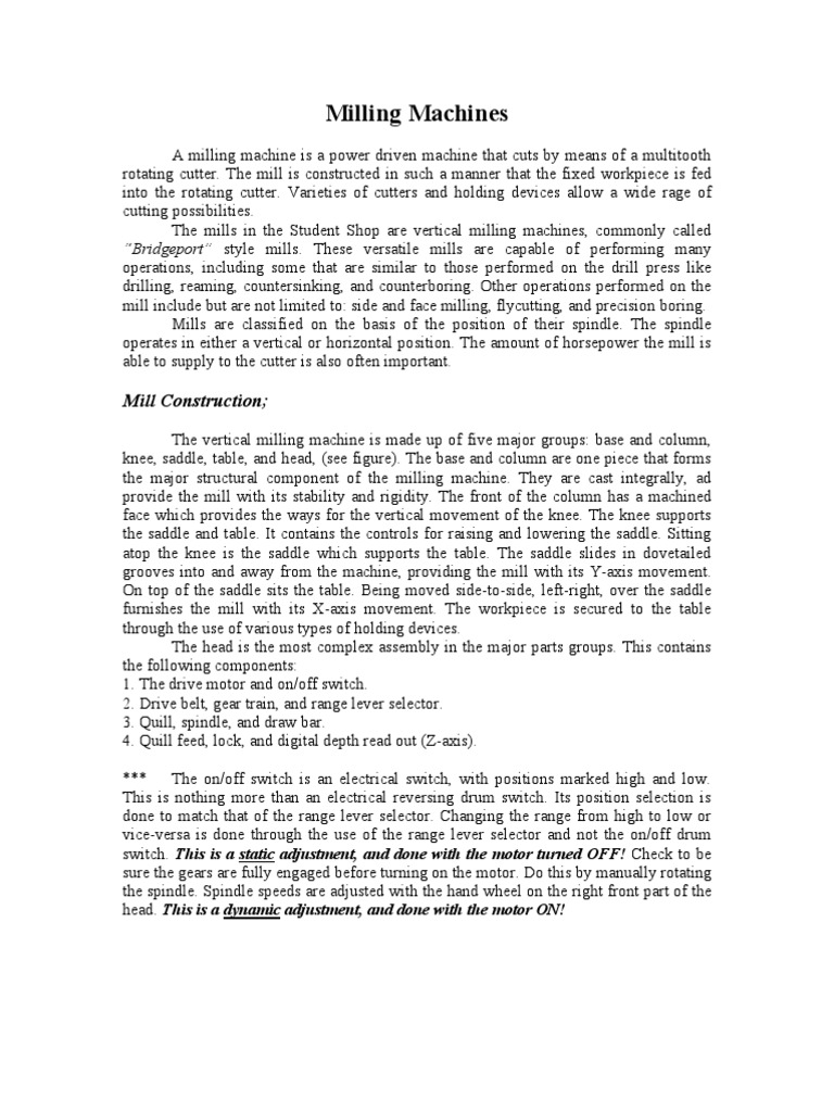 Milling Machines: Mill Construction | PDF