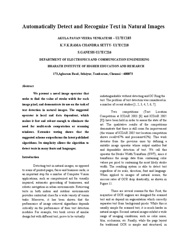 Automatically Detect and Recognize Text in Natural Images | PDF | Optical Character Recognition ...