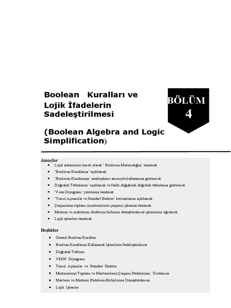 4-Boolean Kuralları ve Lojik İfadelerin Sadeleştirilmesi | PDF