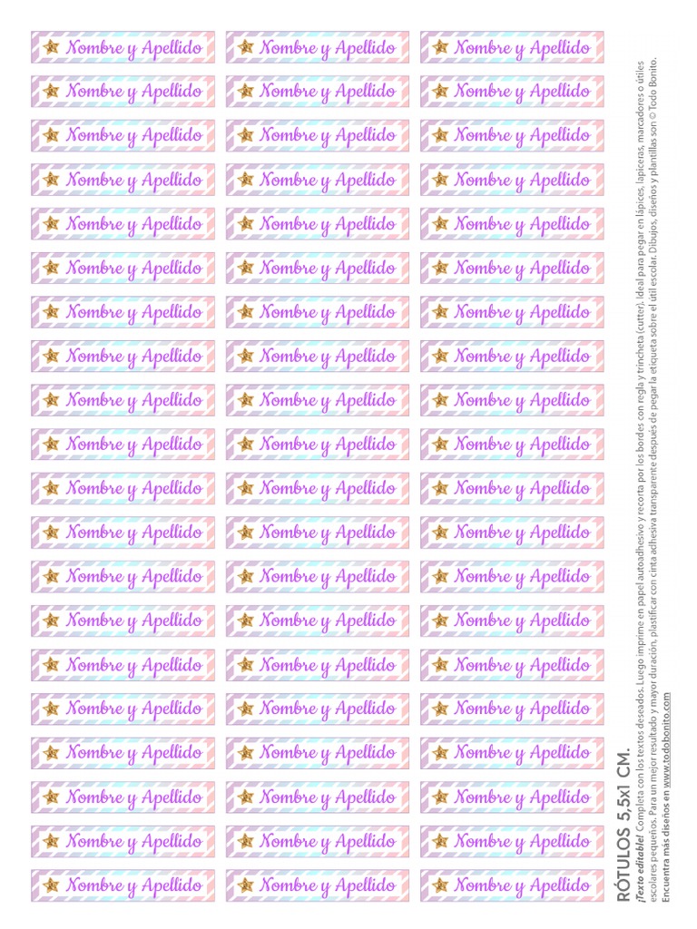 Escolar Unicornio Rotulos 5.5x1cm TEXTO EDITABLE | PDF