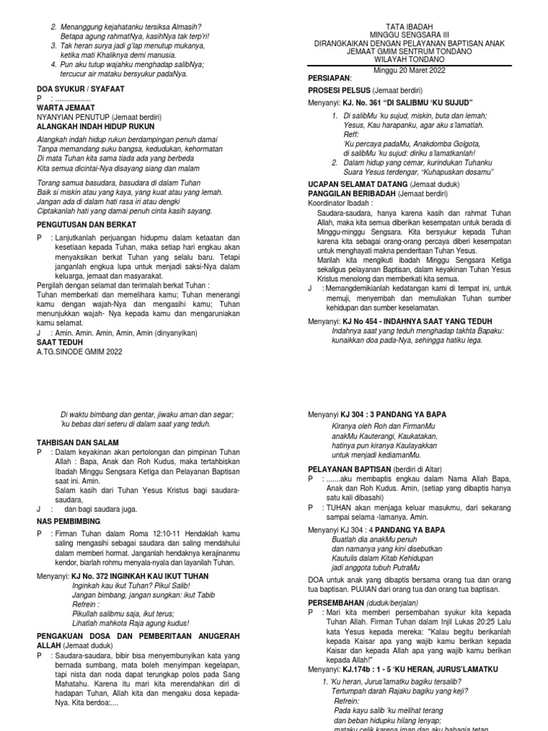Tata Ibadah Minggu Sengsara III - GMIM | PDF