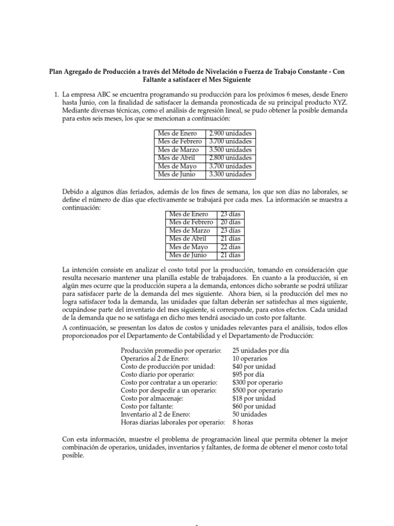 Ejercicio Programación Lineal Planeación Agregada | PDF | Inventario ...