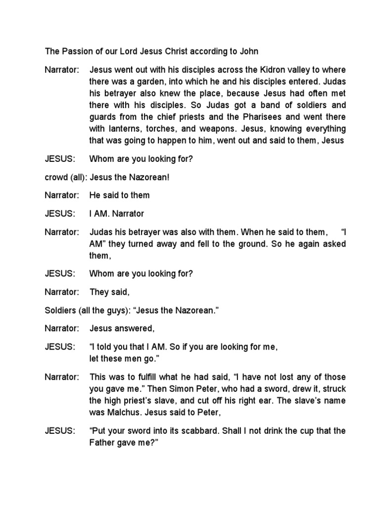 The Passion of Our Lord Jesus Christ According To John | PDF | Jesus ...