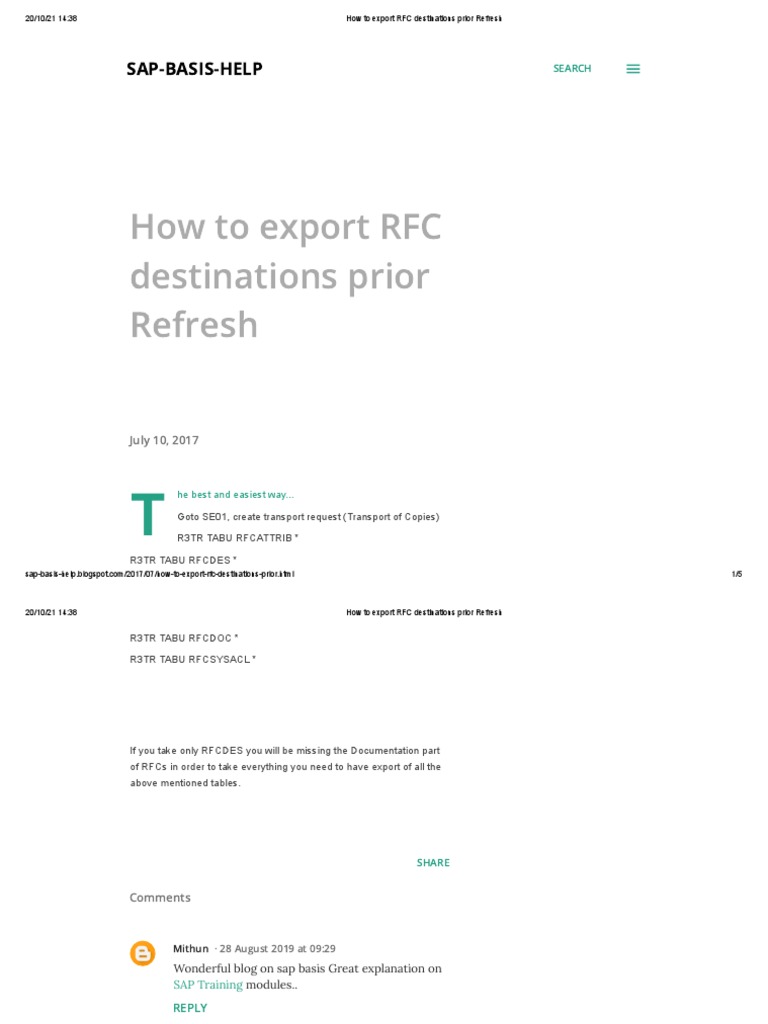 How To Export RFC Destinations Prior Refresh | PDF | Blog | Computing