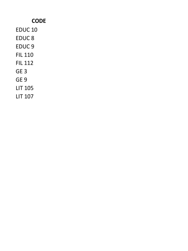 Educ 10 Educ 8 Educ 9 FIL 110 FIL 112 GE3 GE9 LIT 105 LIT 107 | PDF